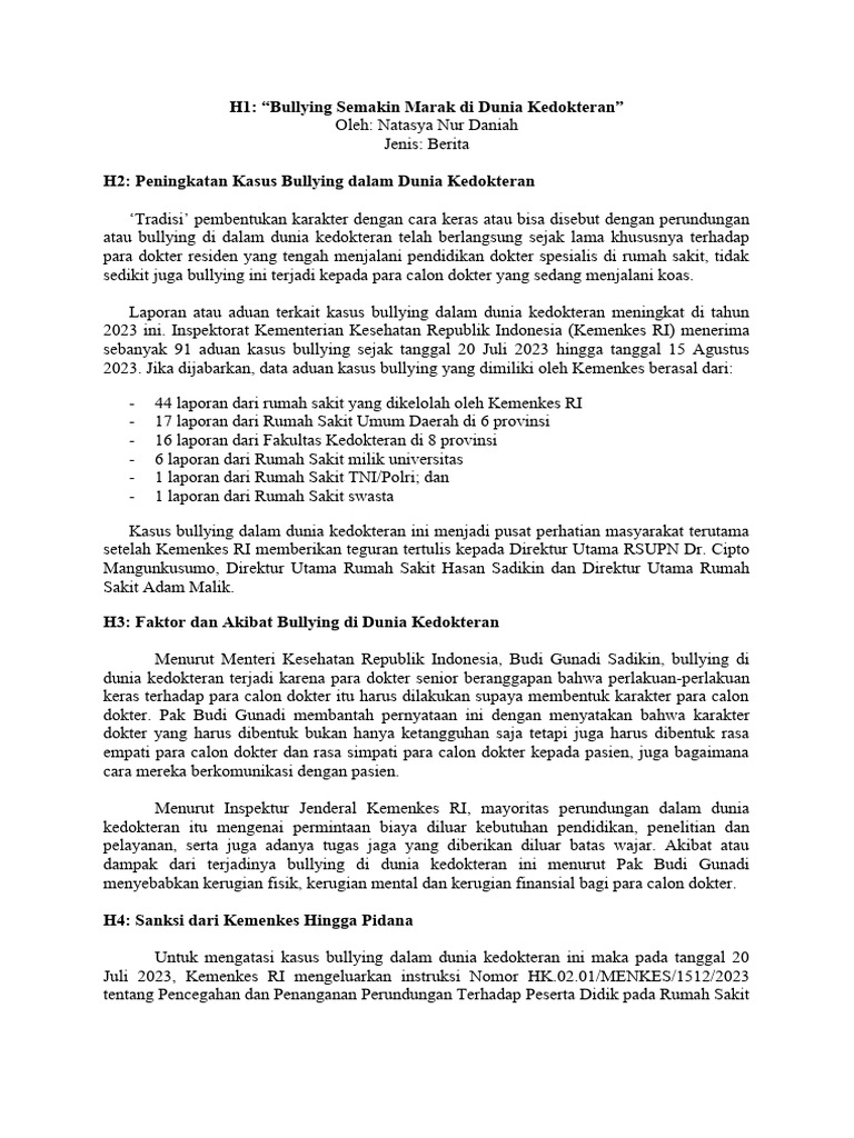 Bullying Semakin Marak Di Dunia Kedokteran | PDF