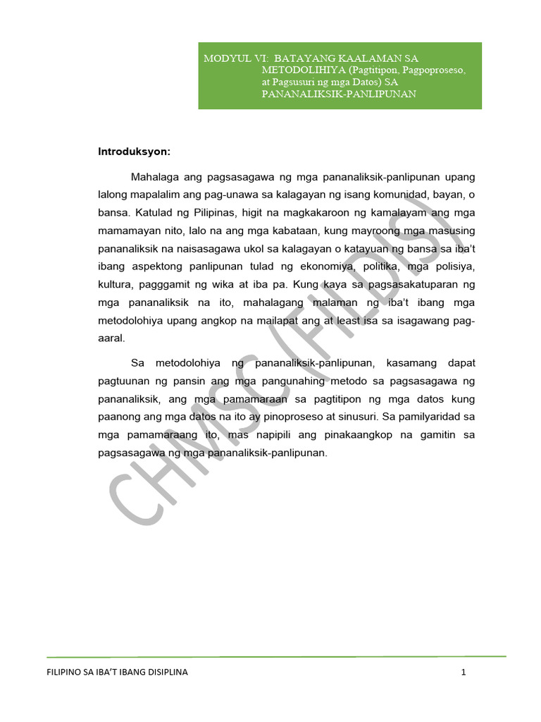 Fildis Modyul 6 | PDF