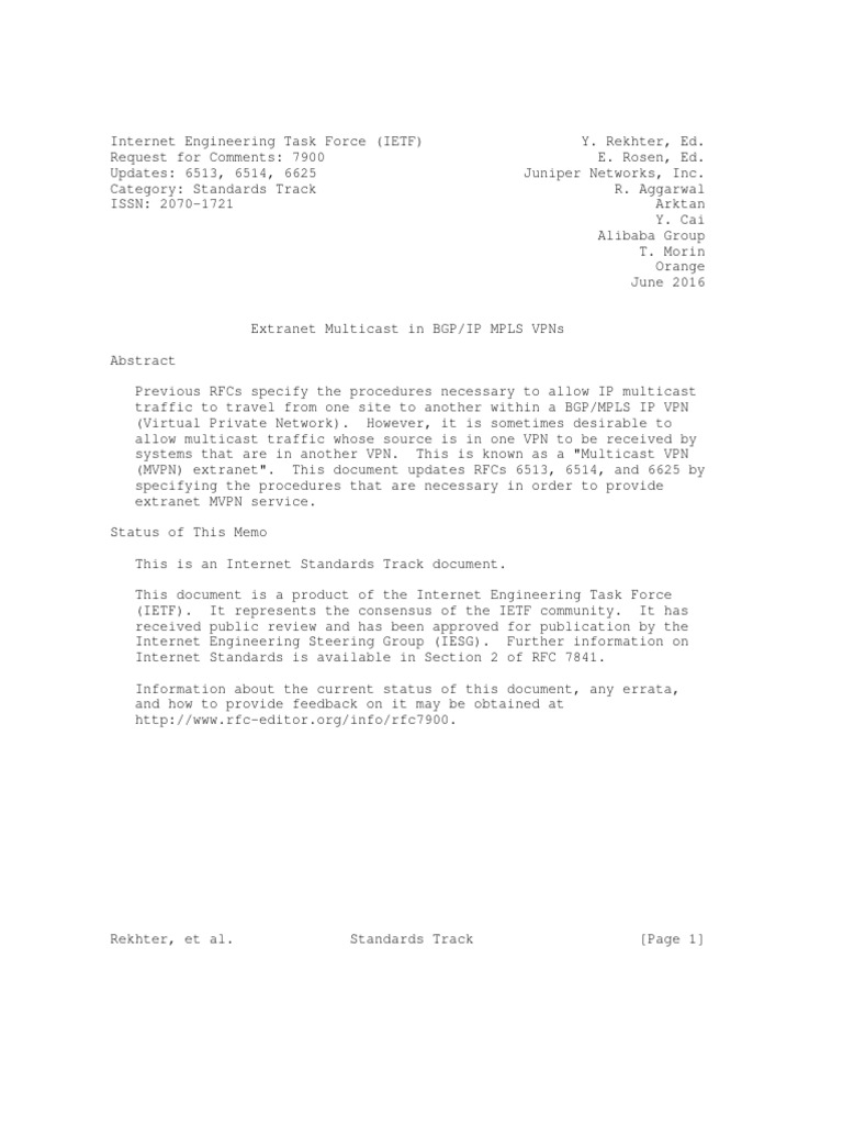 RFC 7900 | PDF | Virtual Private Network | Networking