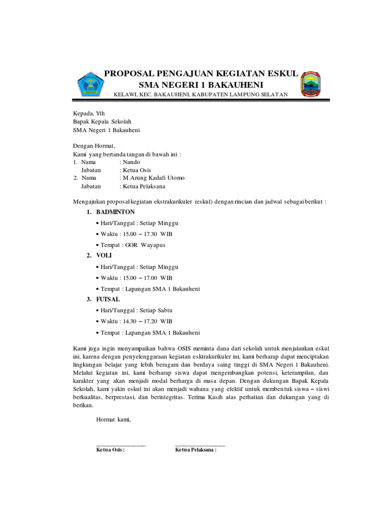 Proposal Pengajuan Kegiatan Eskul | PDF