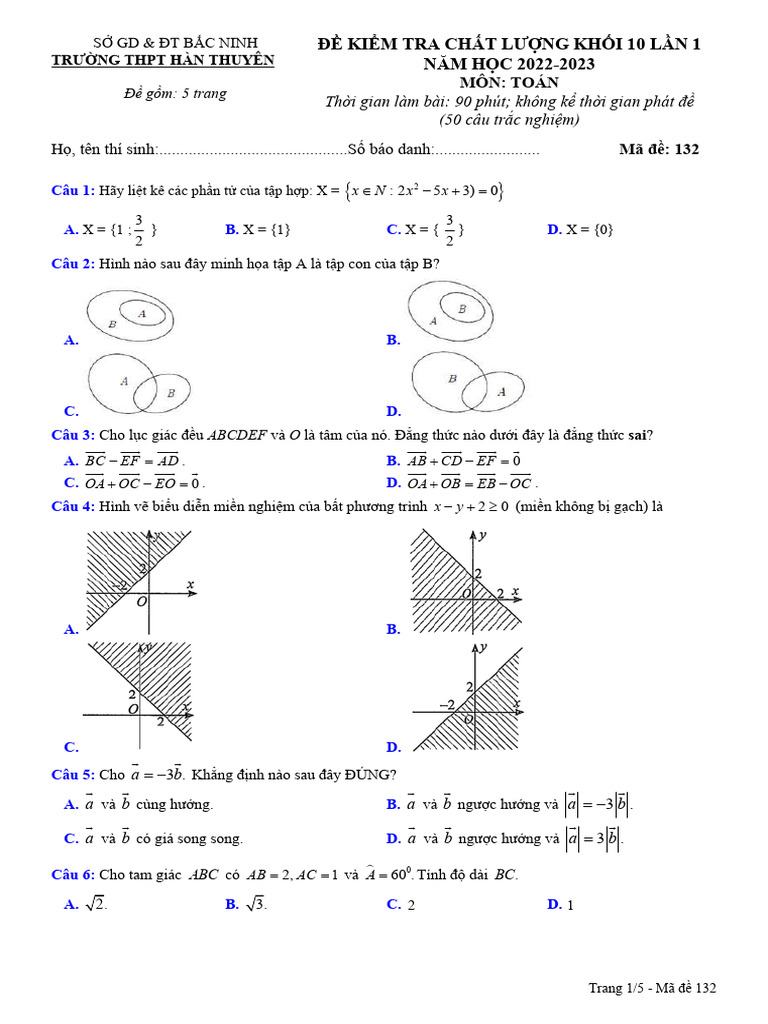 De Kiem Tra Toan 10 Lan 1 Nam 2022 2023 Truong THPT Han Thuyen Bac Ninh | PDF