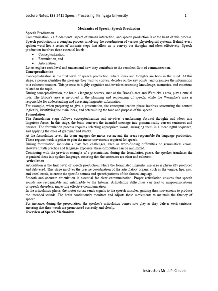 Week-2 Mechanics of Speech EEE 2415 | PDF