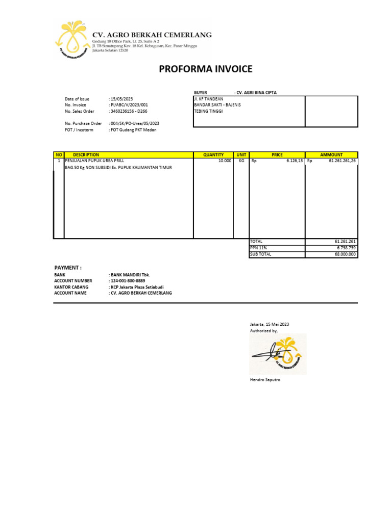 Contoh Surat Proforma Invoice | PDF