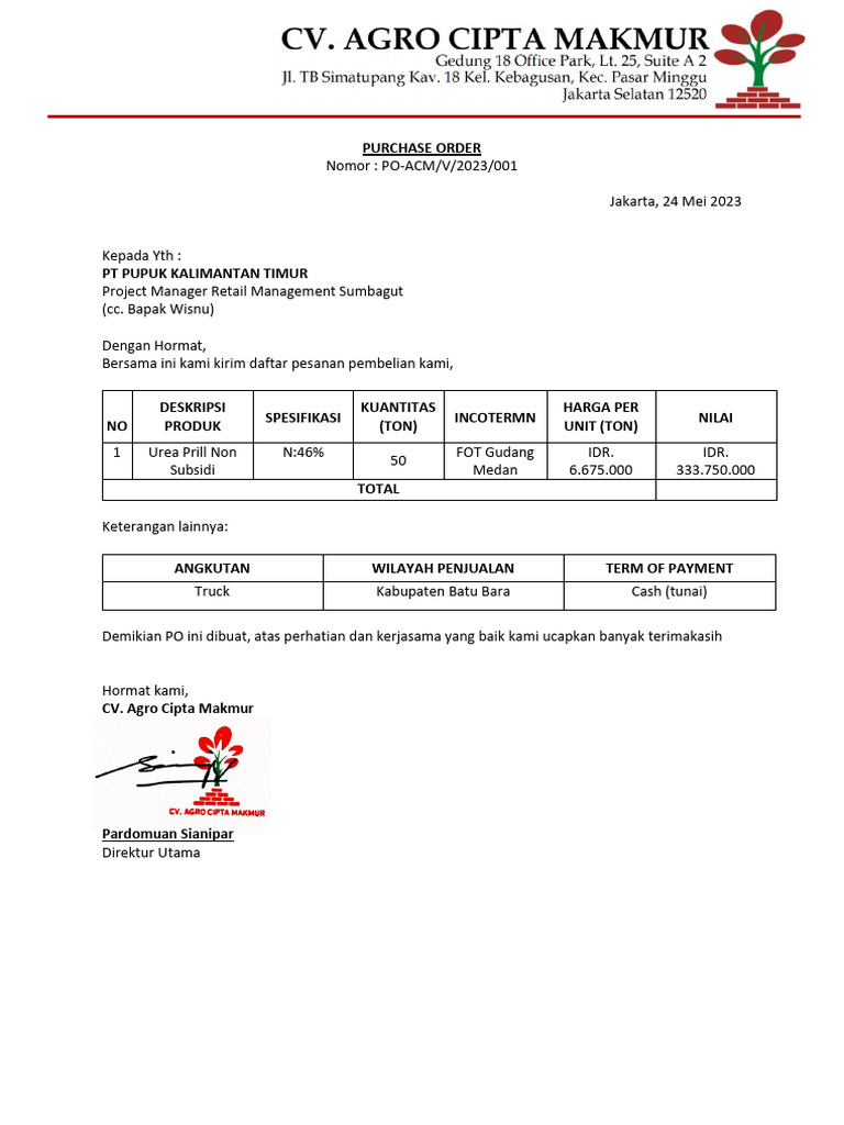 Contoh Surat Po | PDF