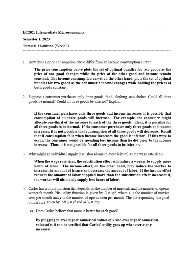 Tutorial 3 Solution | PDF | Labour Economics | Goods