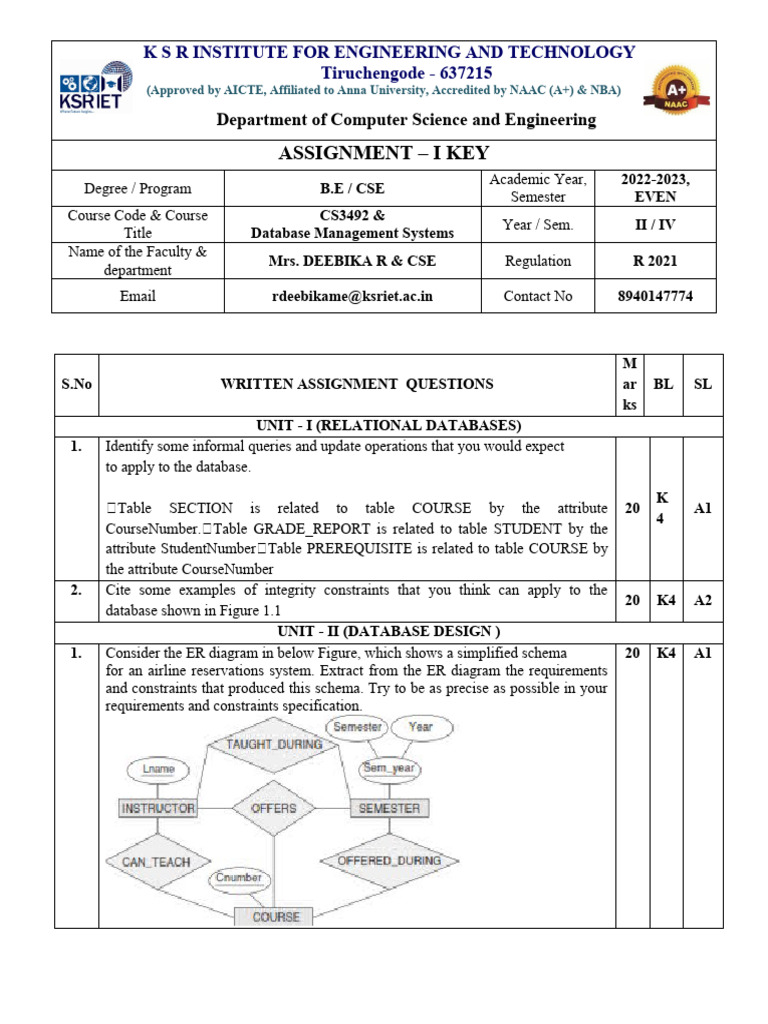 Assignment 2022-23 EVEN -DBMS key | PDF | Databases | Relational Model