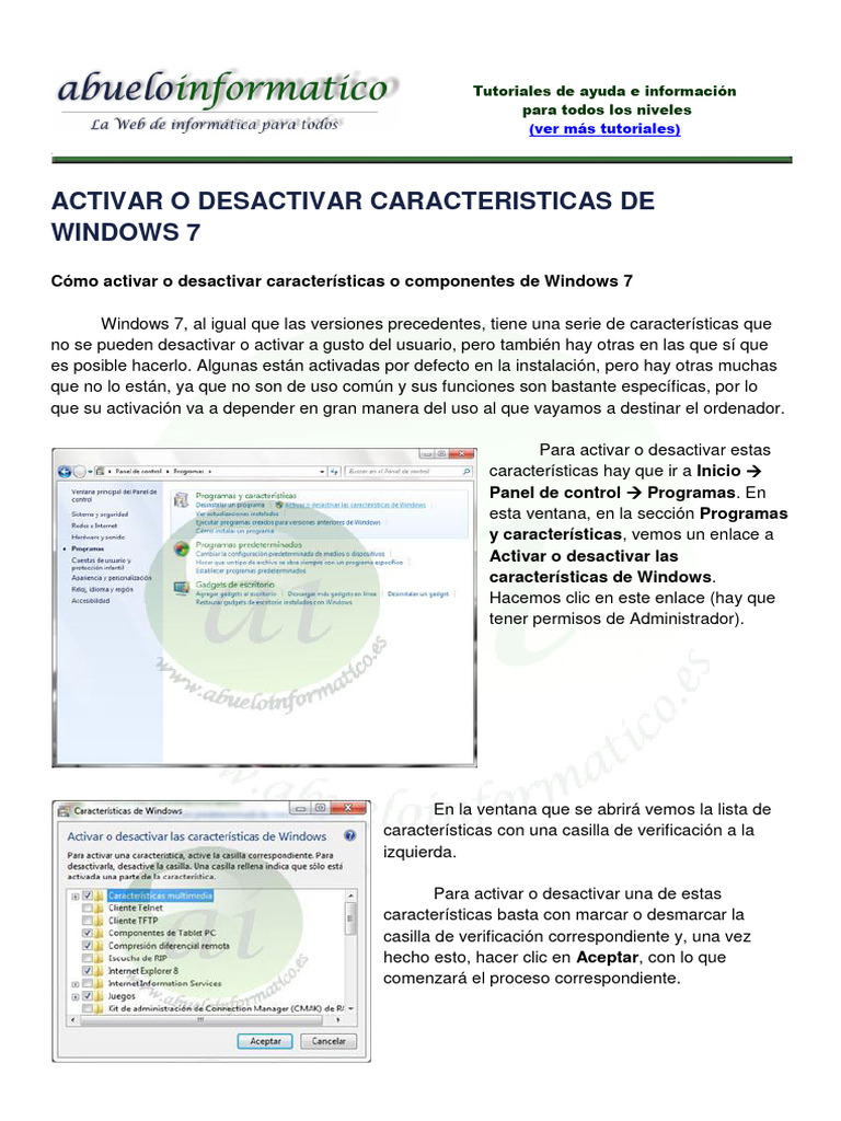 Activar y Desactivar Características en Windows 7 | PDF | Windows 7 ...