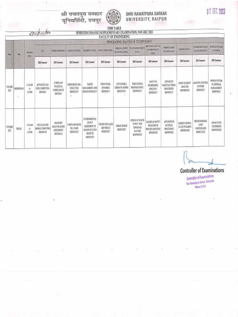 Engineering Time Table Nov-Dec 2023 Exam | PDF Engineering Time Table Nov-Dec 2023 Exam | PDF