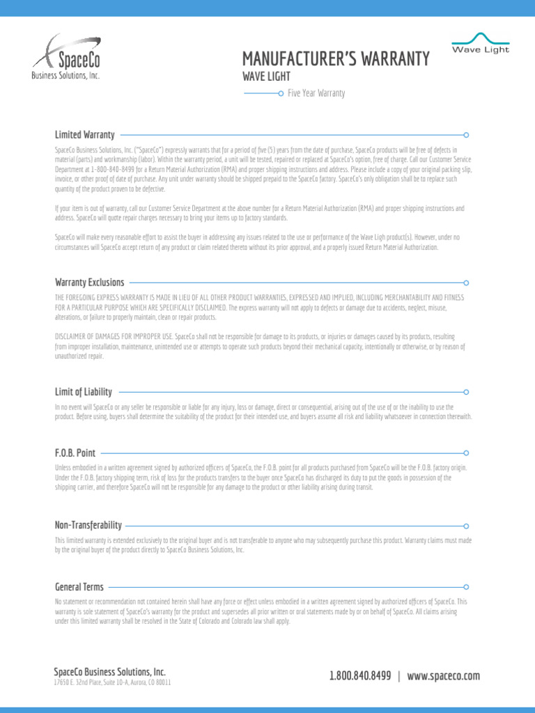 SpaceCo Warranty Details | PDF | Legal Liability | Business Law