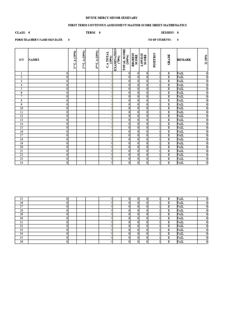 First Term Subject Sheet | PDF | Educational Stages