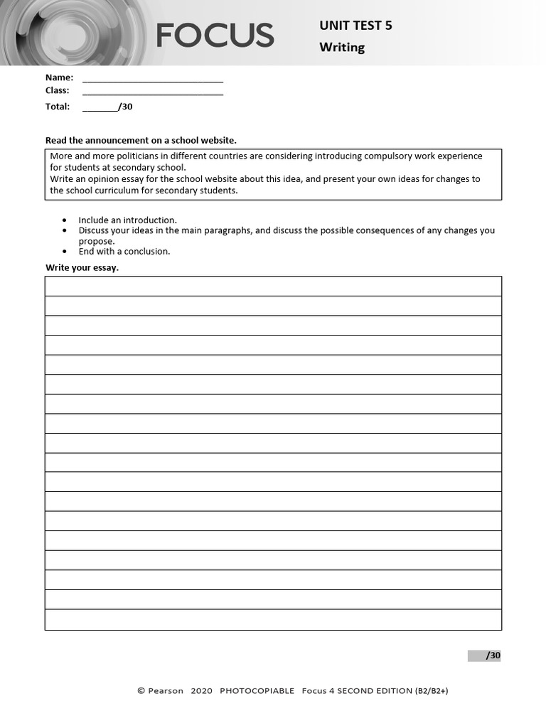 Focus4 2E Unit Test Writing Unit5 | PDF