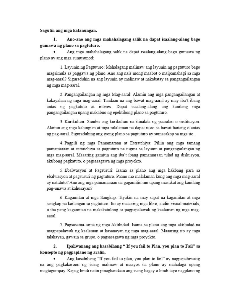 Document Mahahalagang Salik Na Dapat Isaalang-Alang Bago Gumawa NG Plano Sa Pagtuturo. | PDF