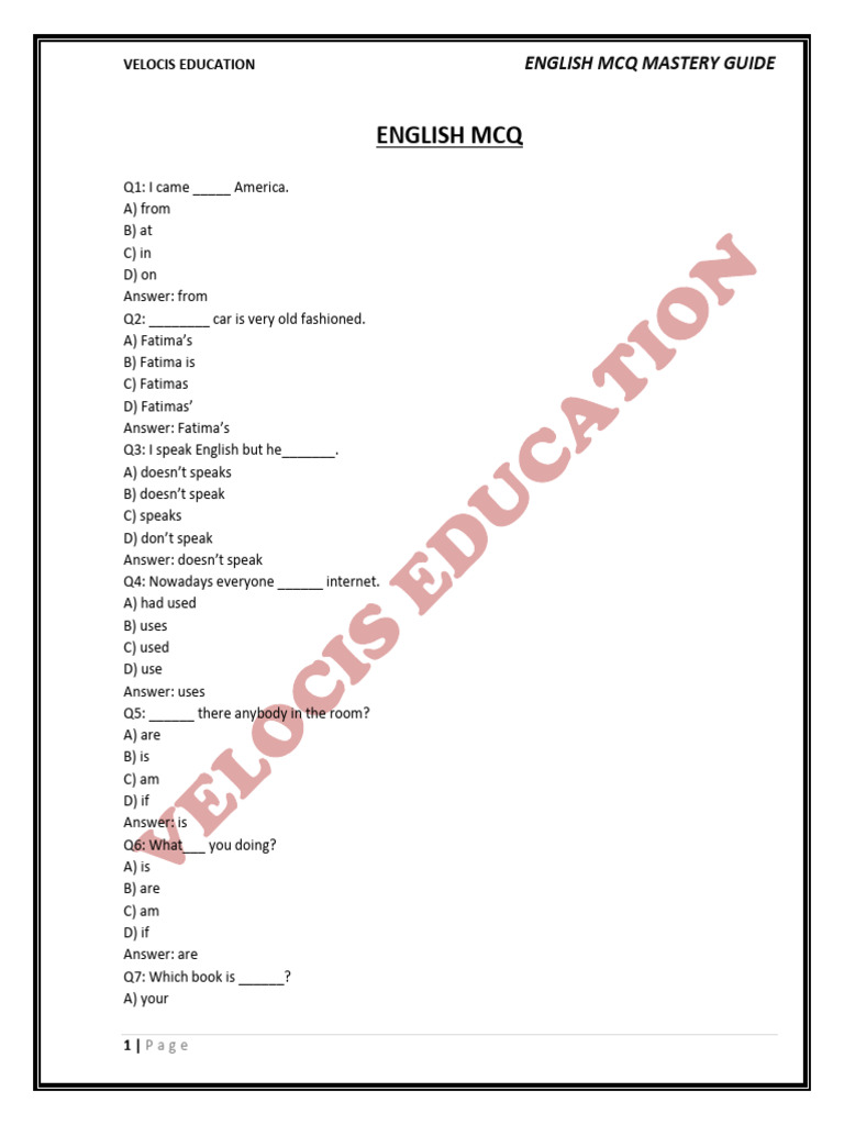 Eng MCQ Book | PDF | Grammatical Gender | Syntax