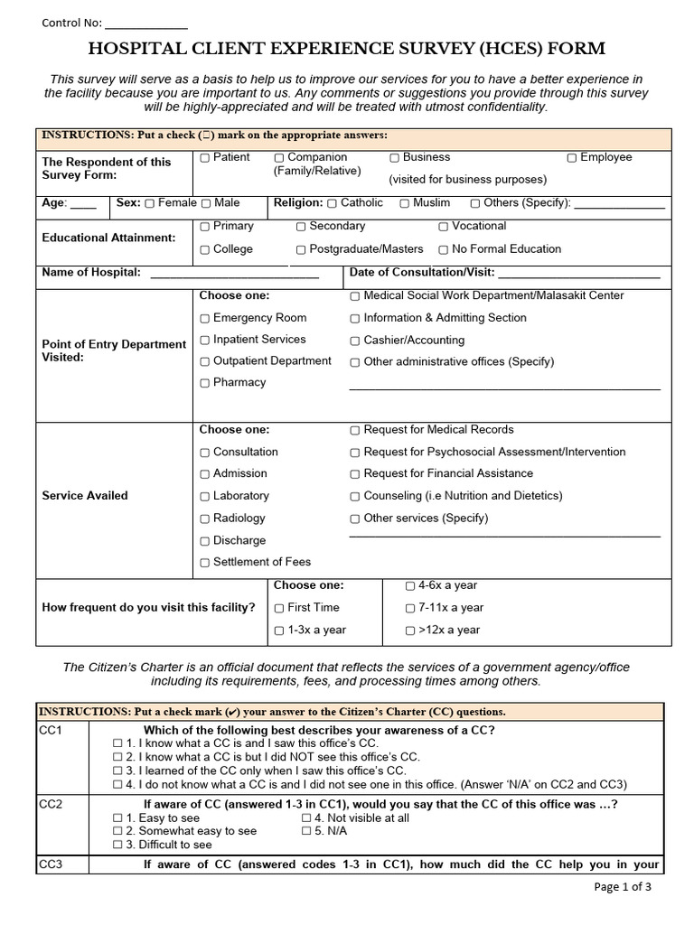(English) Hospital Client Experience Survey (HCES) Tool | PDF | Patient ...