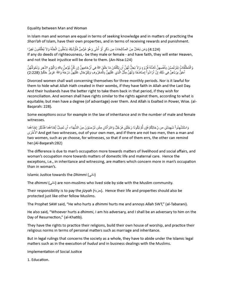 Gender Equality in Islamic Teachings | PDF | Sharia | Islamic Ethics