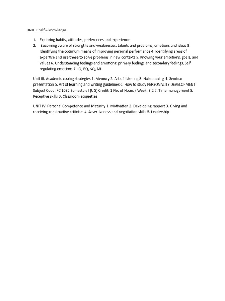 Personality Development Curriculum | PDF