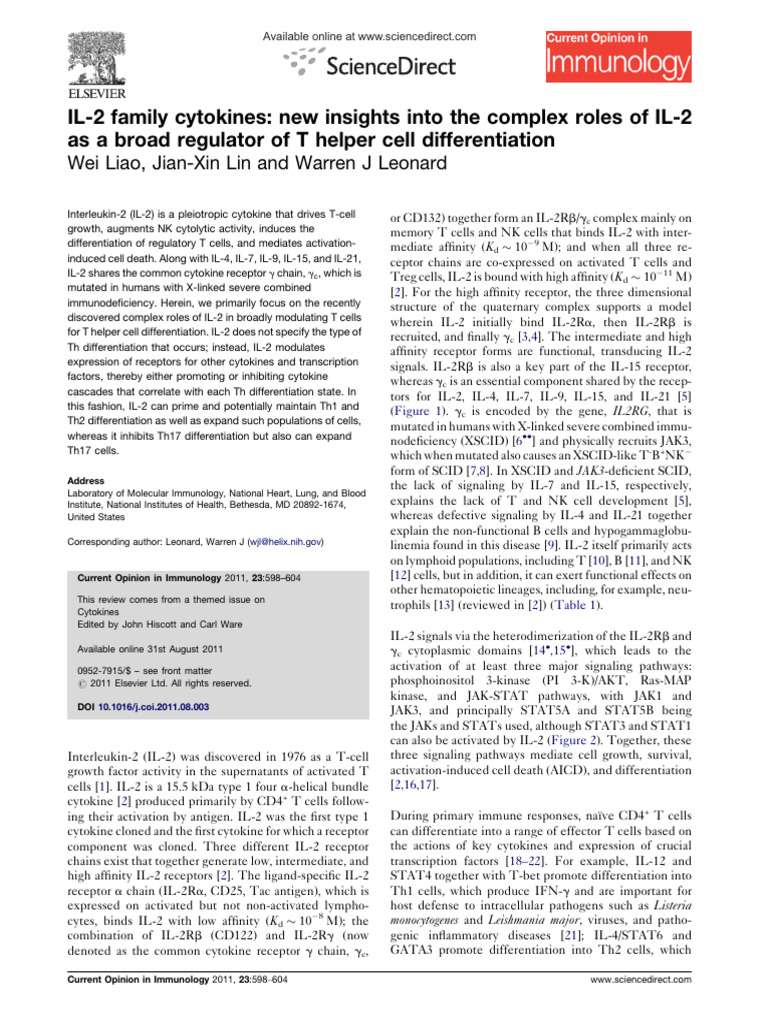 IL-2 Family Cytokines: New Insights Into The Complex Roles of IL-2 As A ...