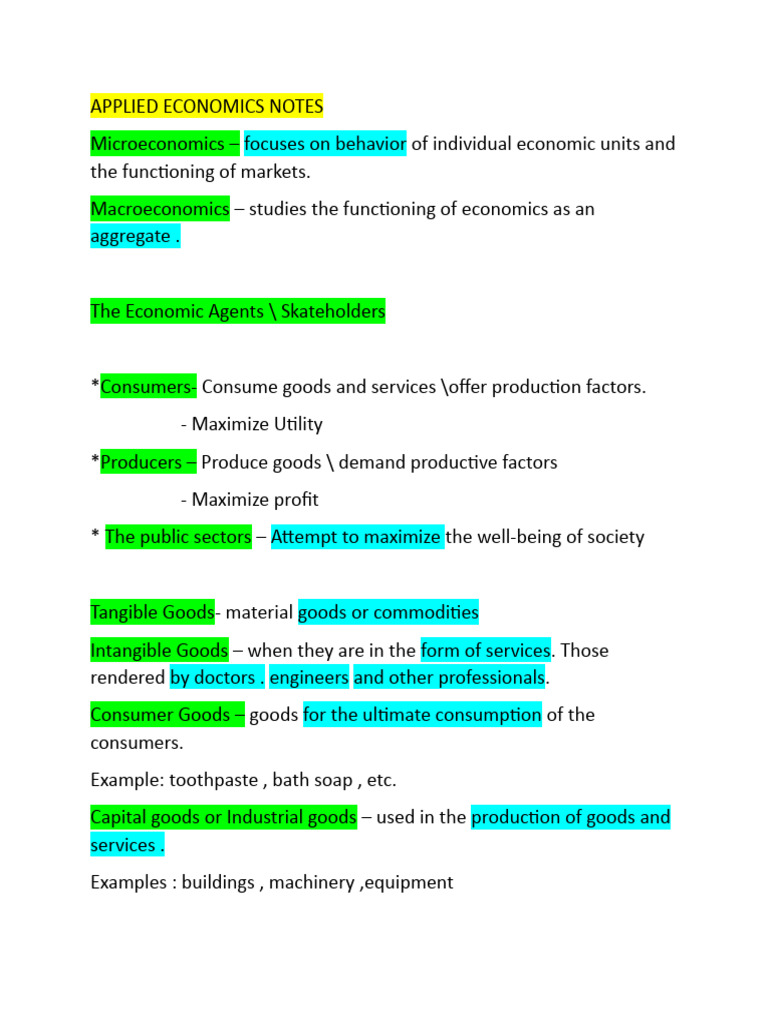Applied Economics Notes | PDF