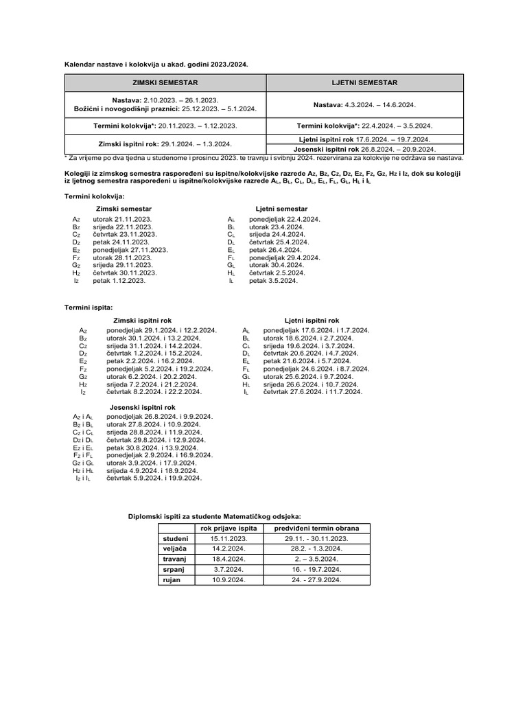 Kalendar Ispitakolokvija-1 | PDF
