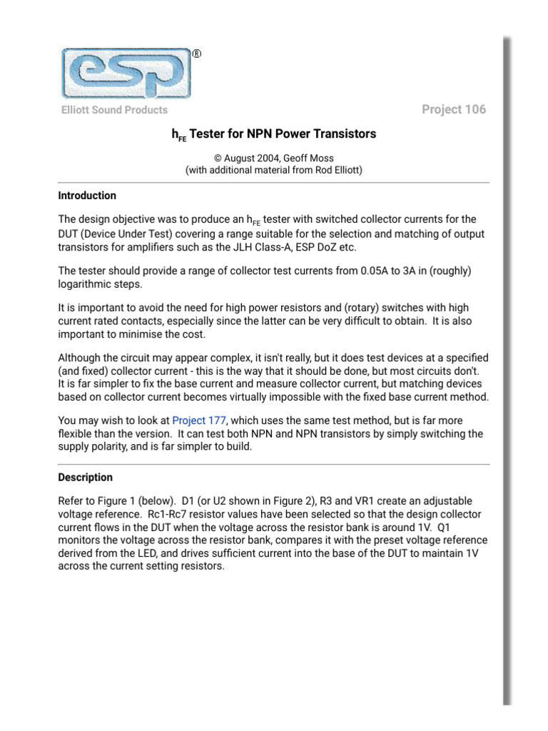 hFE Tester for NPN Power Transistors | PDF | Bipolar Junction ...