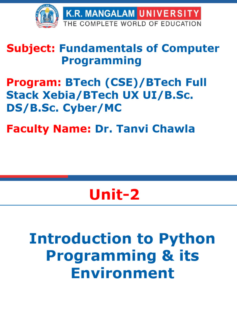 Dr. Tanvi FOCP Unit-2 Session-1 PPT (Revised) | PDF | Python (Programming Language) | Databases
