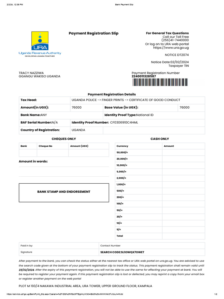 Bank Payment Slip | PDF | Payments | Cheque