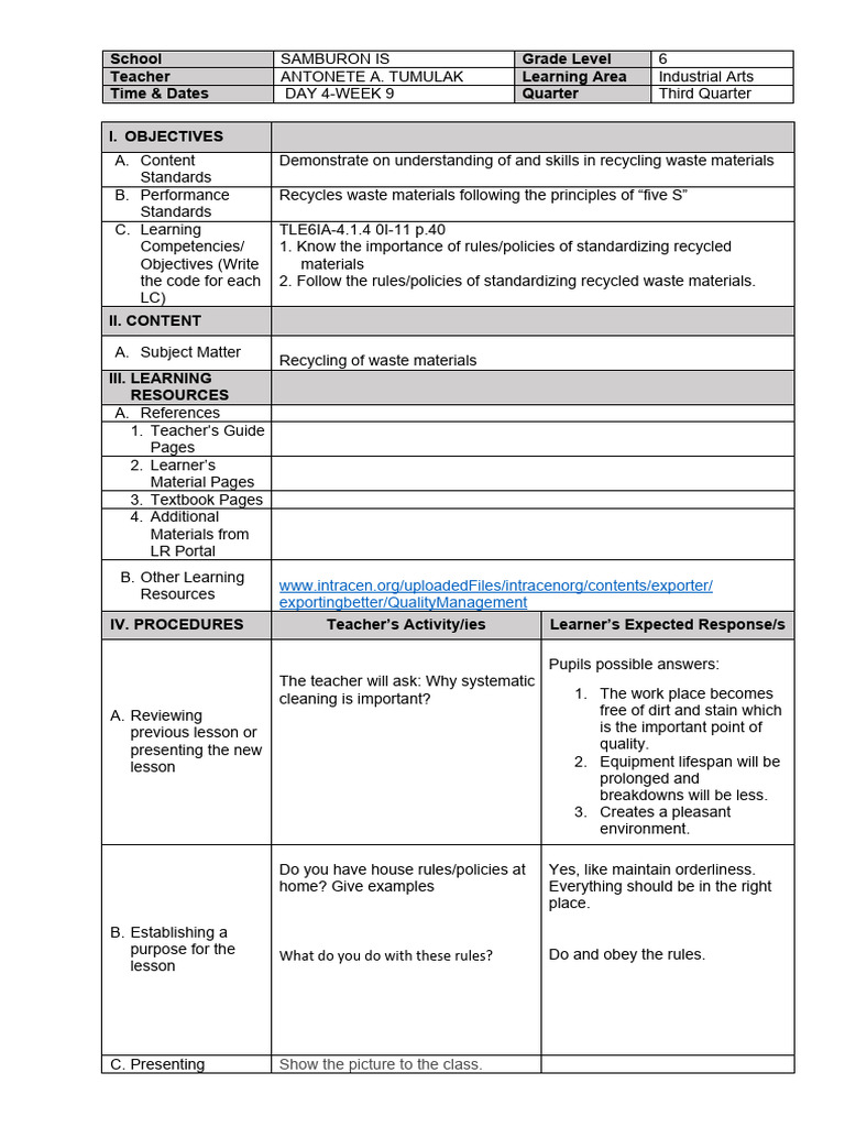 10.dlp-Tle6 - Ia - 3RD Day 4-Week 9 | PDF | Learning | Teachers