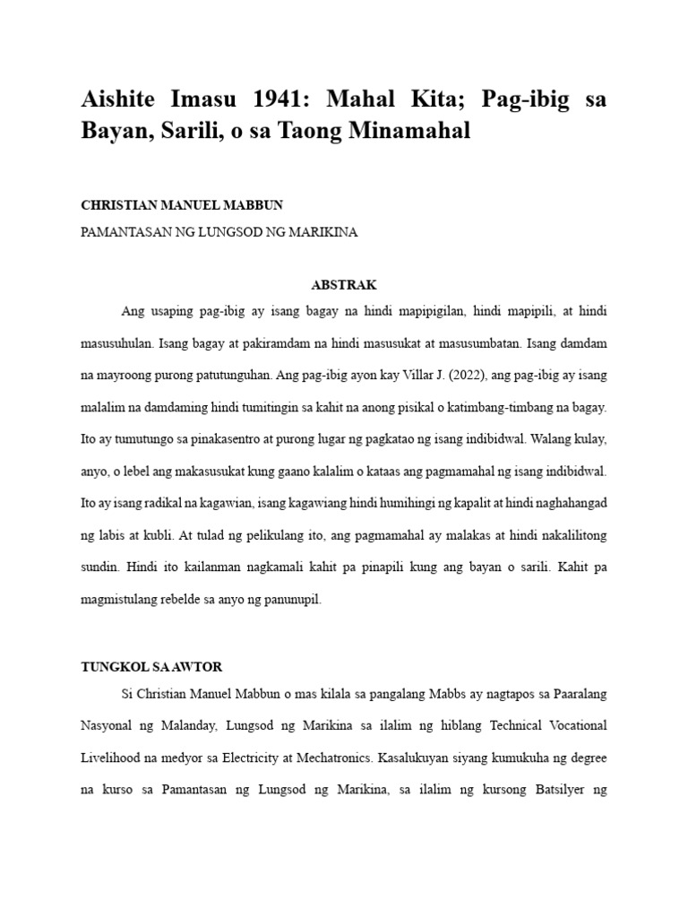 MABBUN Aishite Imasu 1941 | PDF