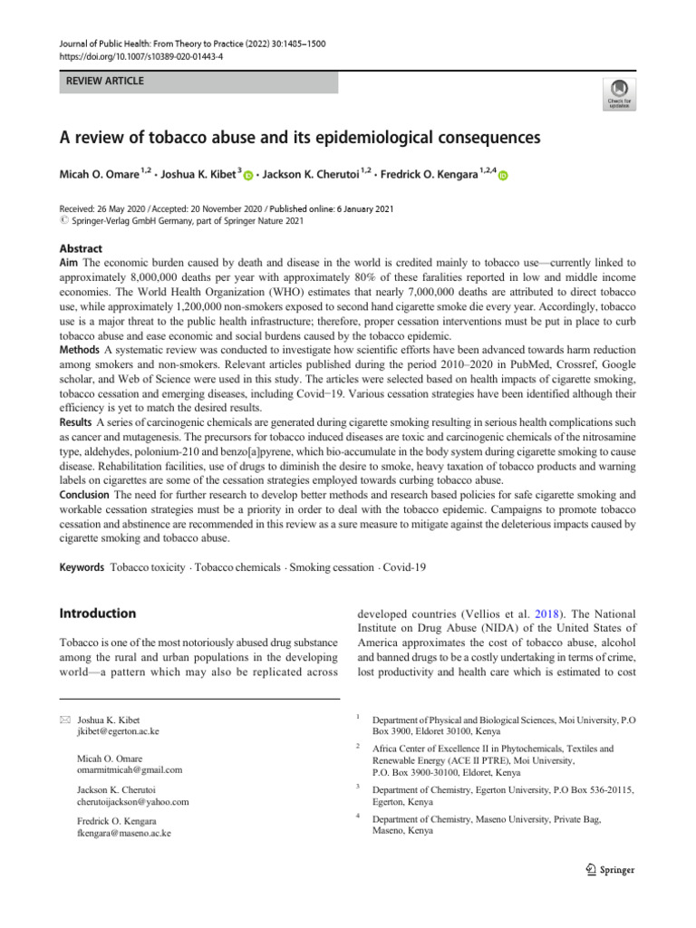 A Review of Tobacco Abuse and Its Epidemiological Consequences | PDF ...