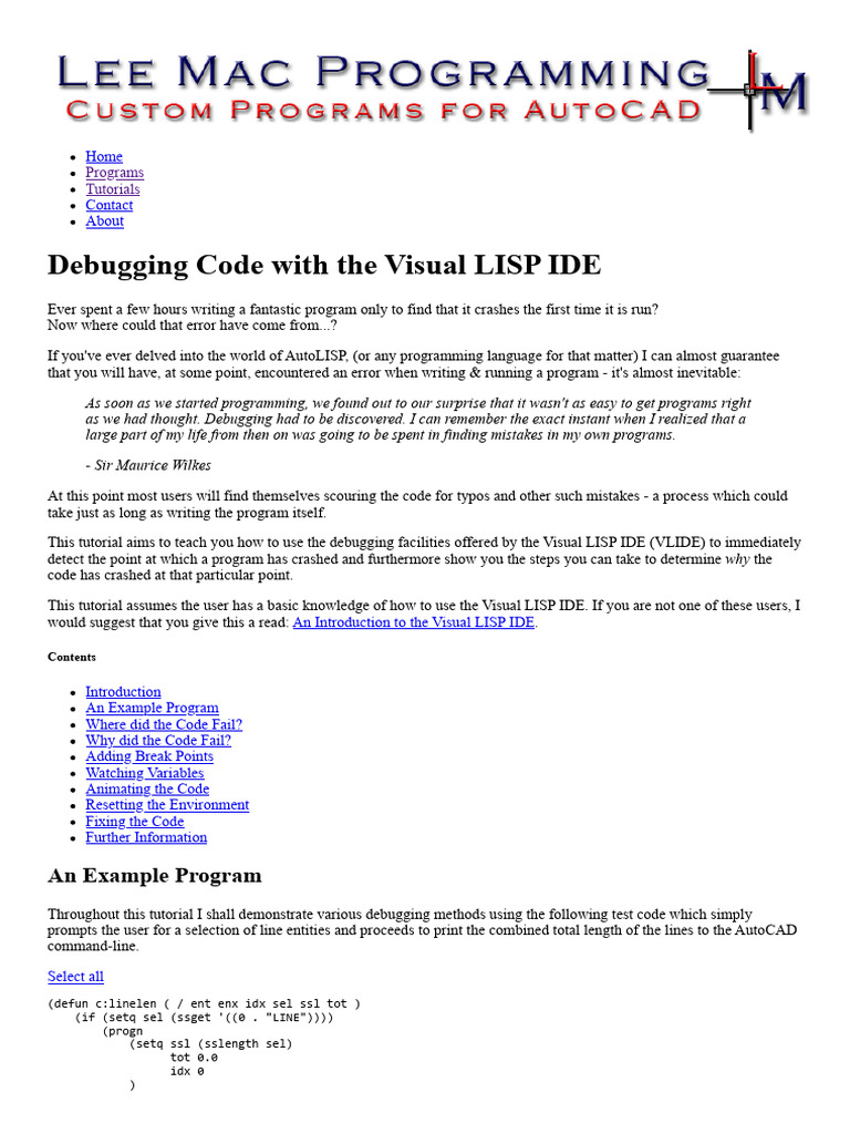Debugging Code With The Visual Lisp Ide Lee Mac Programming Pdf Information Technology