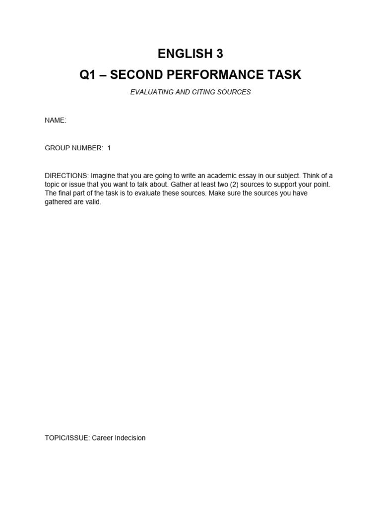 English 3 Q1 - Second Performance Task: Evaluating and Citing Sources | PDF | Apa Style ...