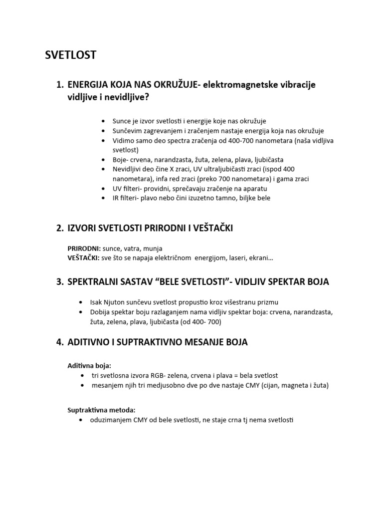 SVETLOST Odgvori | PDF
