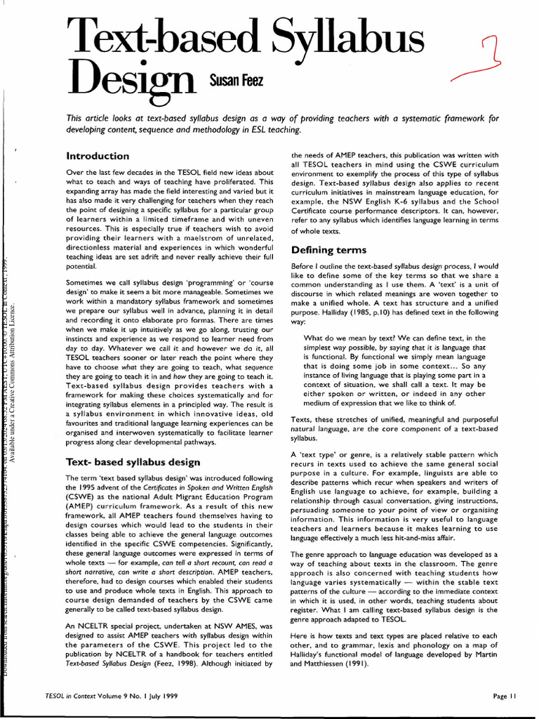 Text Based Syllabus Design Susan Feez | PDF | English As A Second Or ...