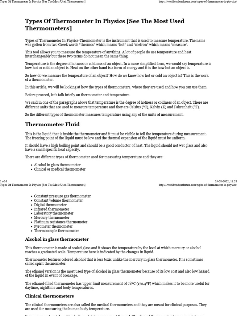Types of Thermometer in Physics (See The Most Used Thermometers) | PDF ...