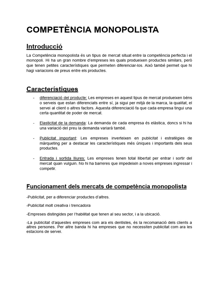 Competència Monopolista | PDF