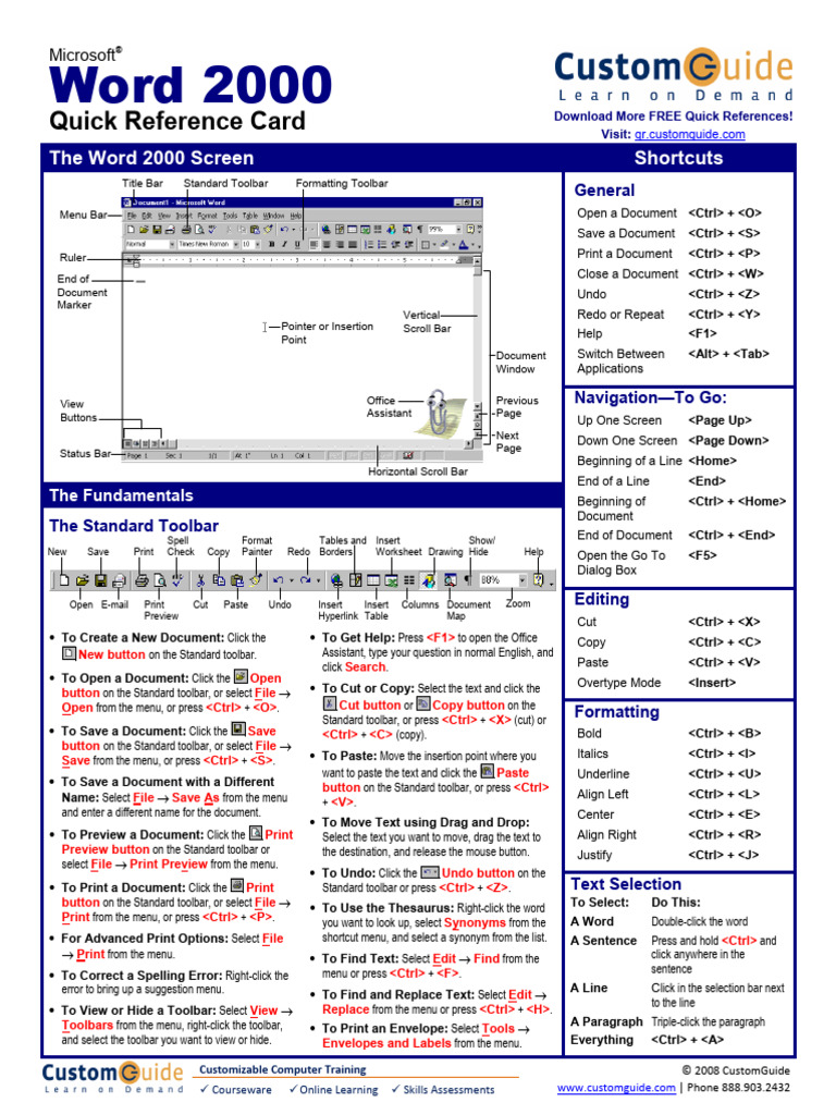Word Quick Reference 2000 | PDF | Button (Computing) | Window (Computing)