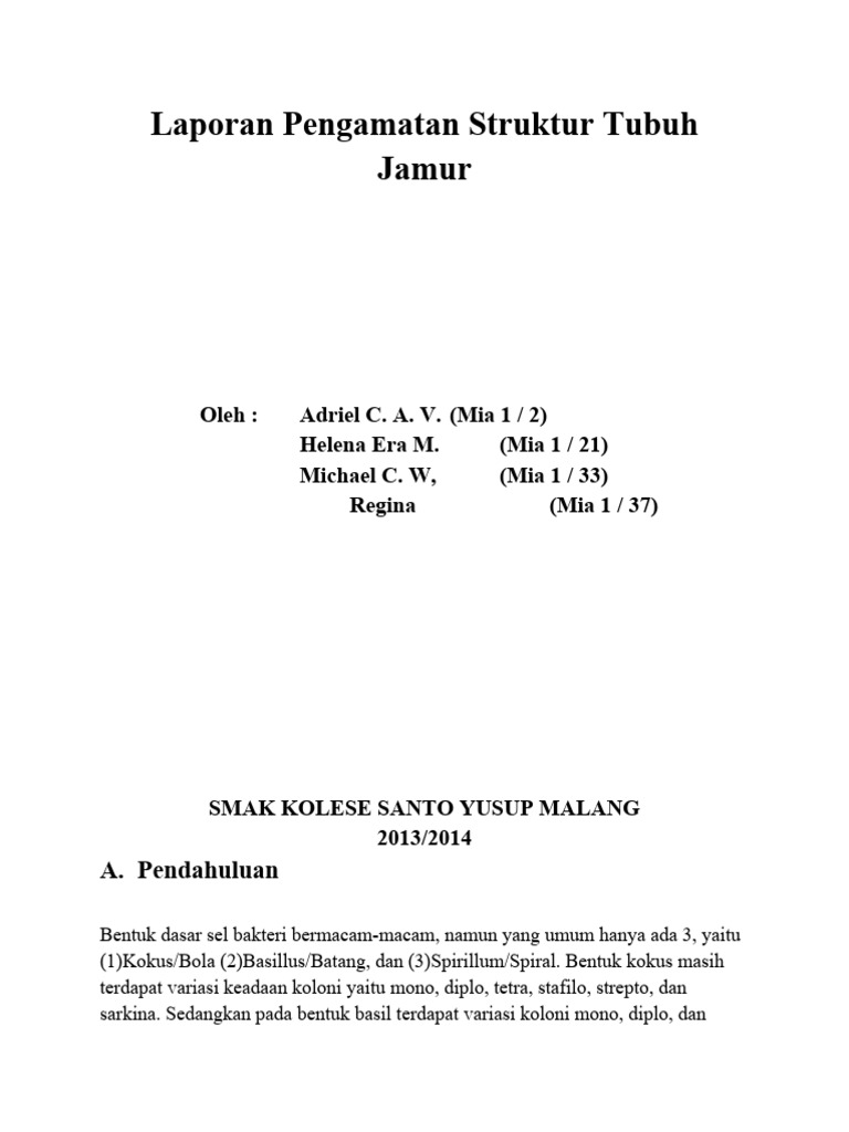 Laporan Pengamatan Struktur Tubuh Jamur | PDF