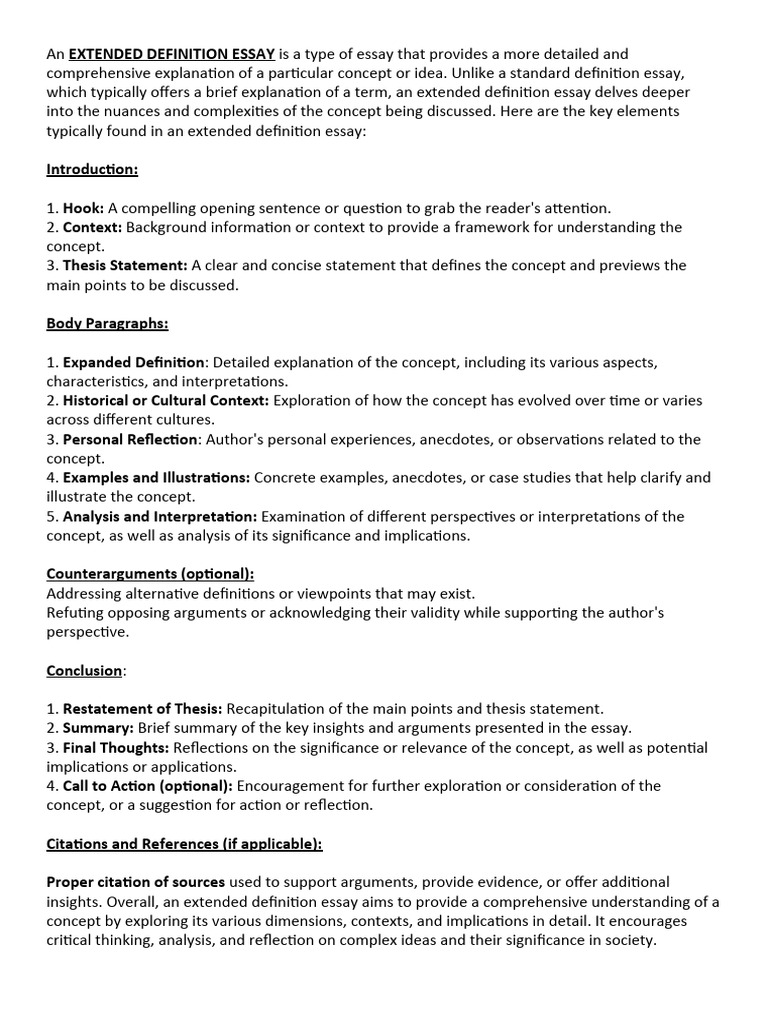 An Extended Definition Essay ELEMENTS | PDF