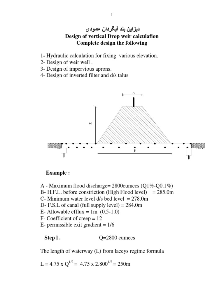 Design of vertical Drop weir calculafion Complete design the following - Copy | PDF | Chemical ...