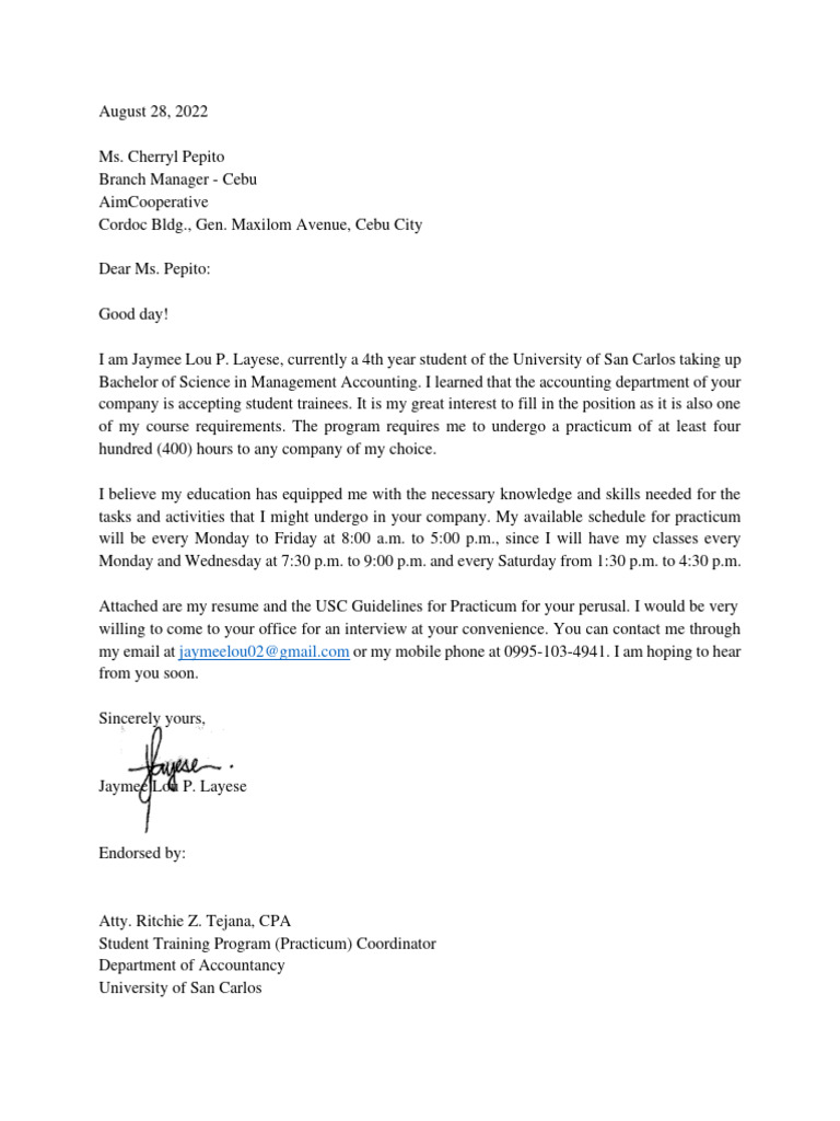 Practicum Application for Accounting Student | PDF