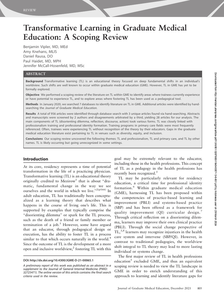 Transformative Learning in Graduate Medical | PDF | Systematic Review | Medical Education