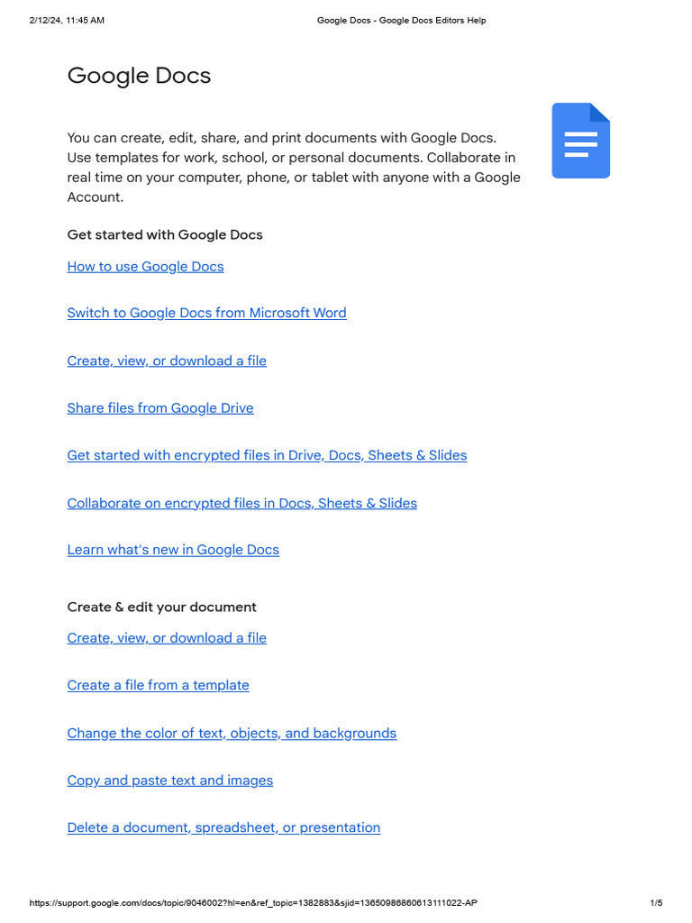 1.google Docs - Google Docs Editors Help | PDF | Alphabet Inc ...