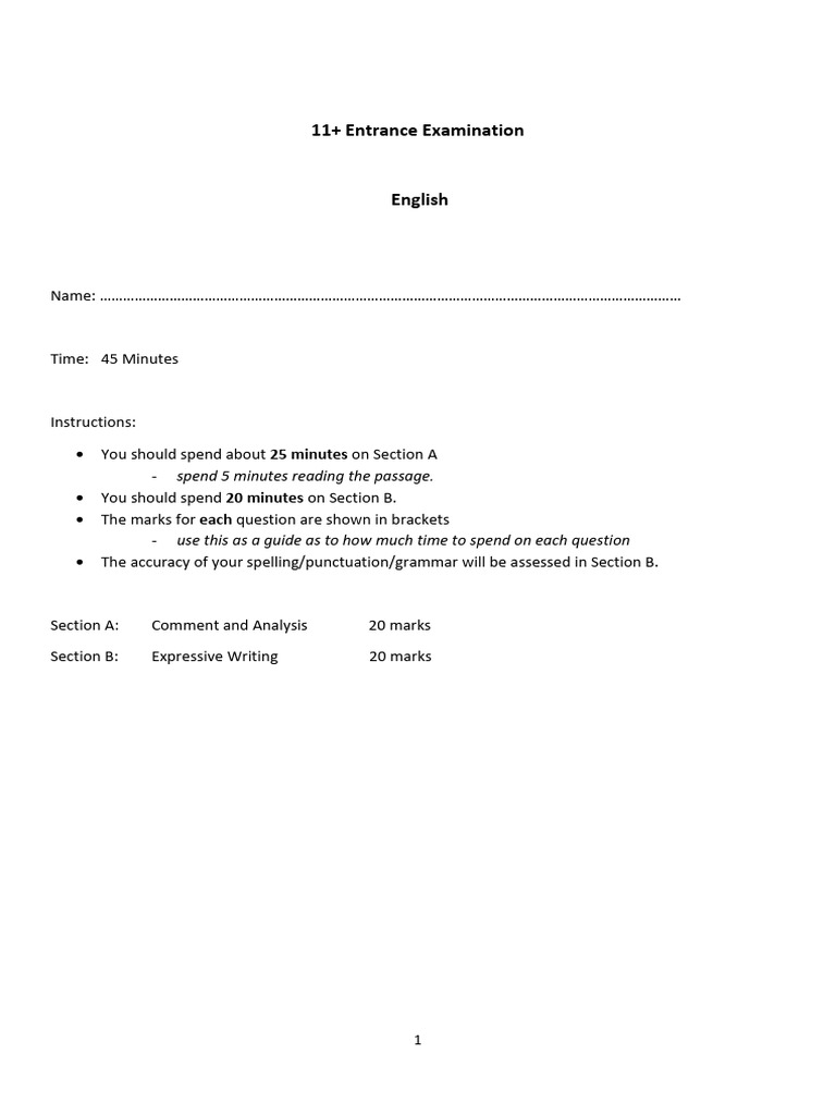 Eltham College 11+ English Exam Paper | PDF | Narration