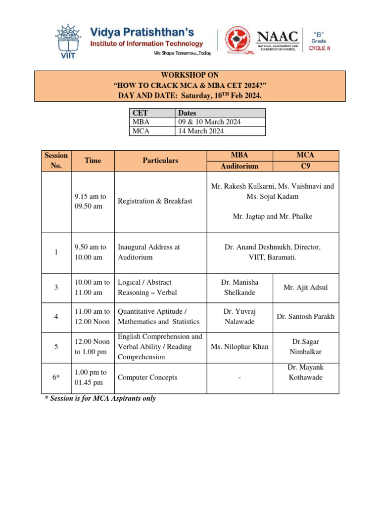 Schedule - How To Prepare For MCA and MBA CET | PDF