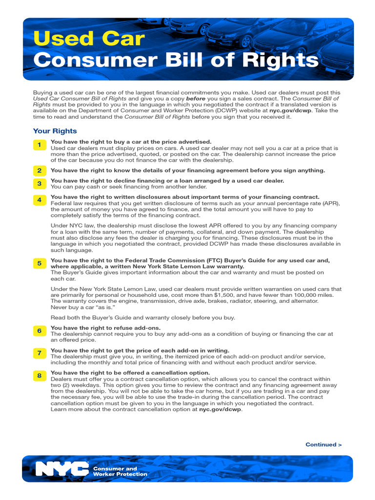 Consumer Bill of Rights Used Car English | PDF | Annual Percentage Rate ...