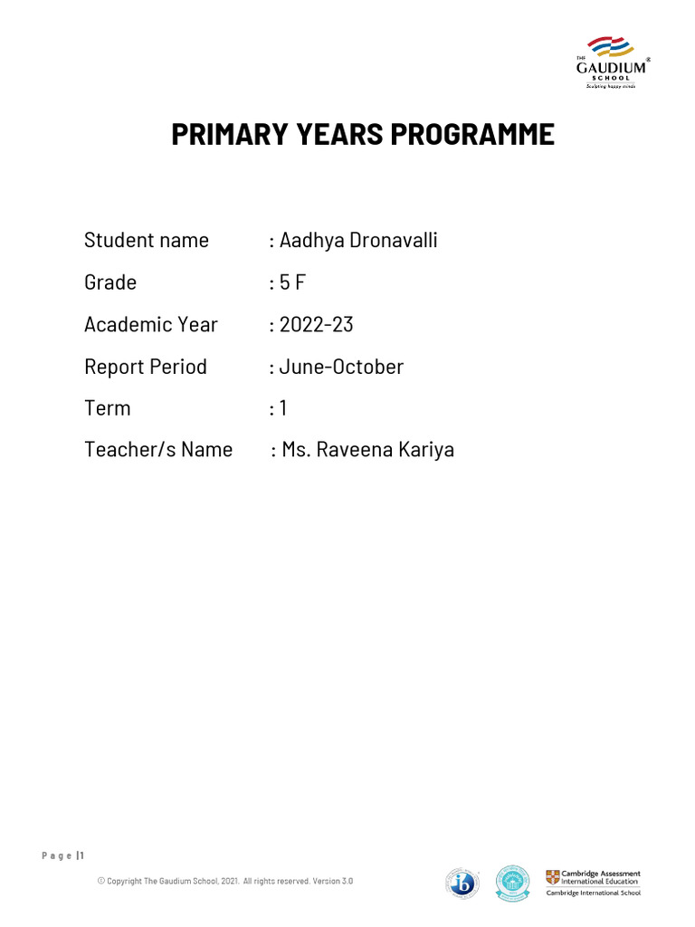 PYP 5 Term 1 Report Card | PDF | Learning | Creativity