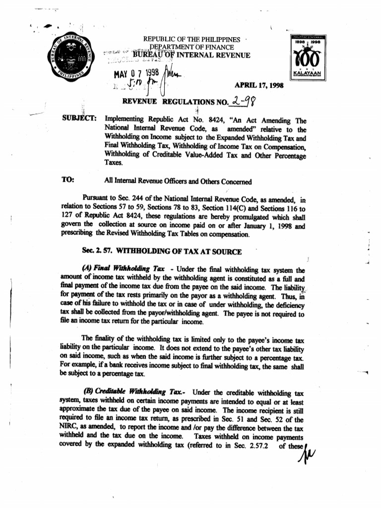 00 RR No. 2-98 | PDF