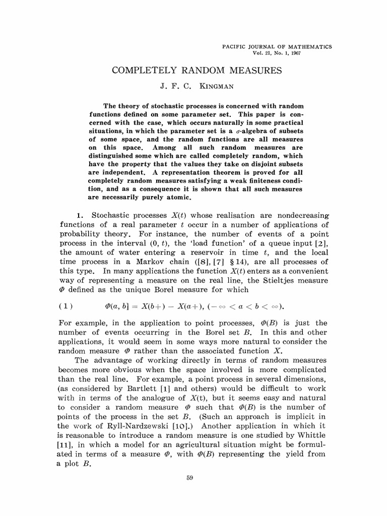 Kingman1967 CompletelyRandomMeasures | PDF | Measure (Mathematics) | Stochastic Process