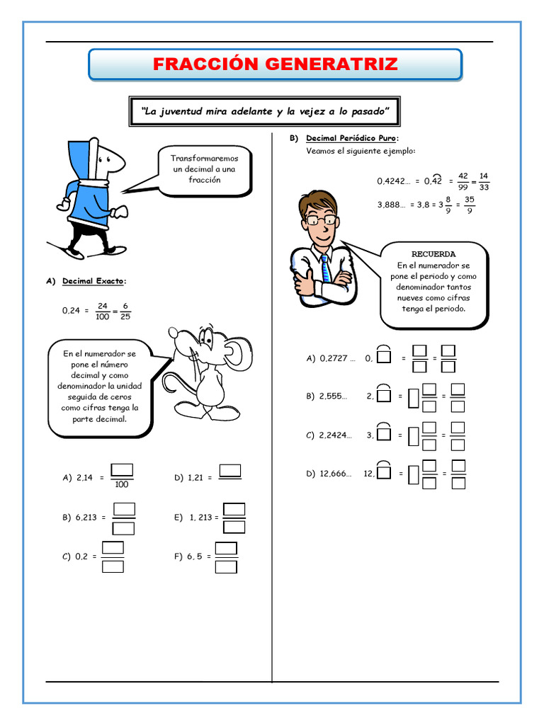 Fracciones Generatrices de Decimales | PDF | Matemáticas | Lexicología