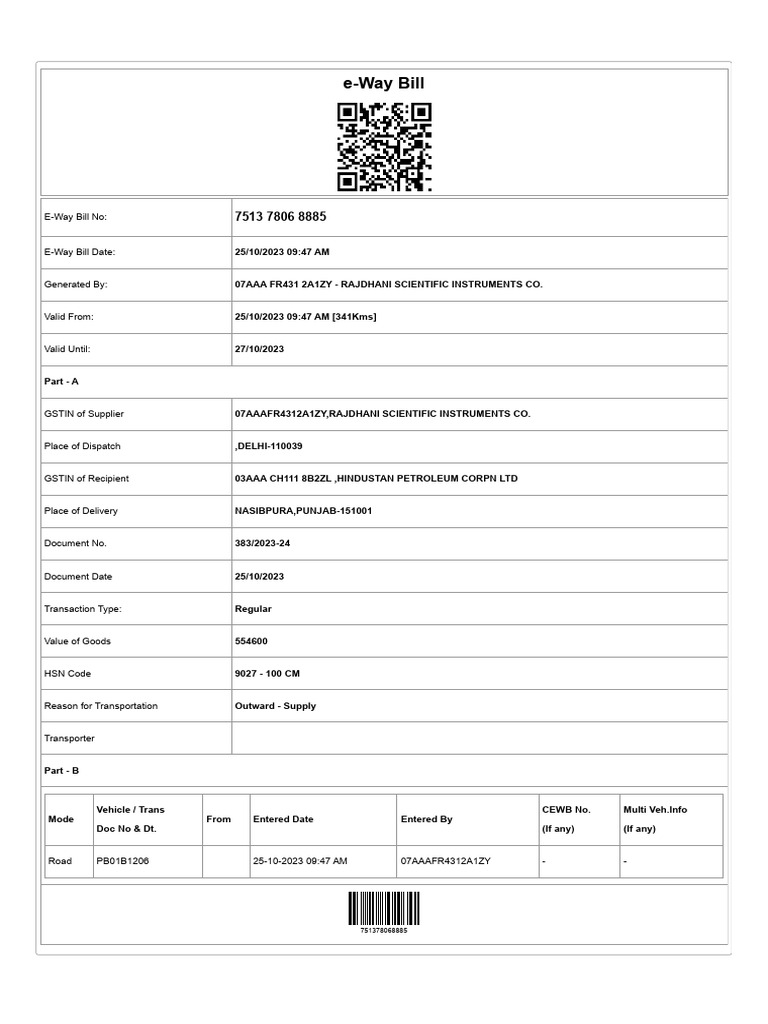 E-Way Bill System-HPCL | PDF